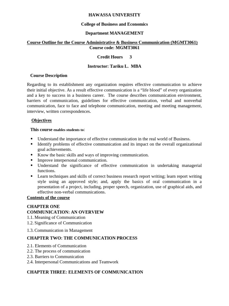 Business Communication Course Outline | PDF | Communication | Nonverbal ...