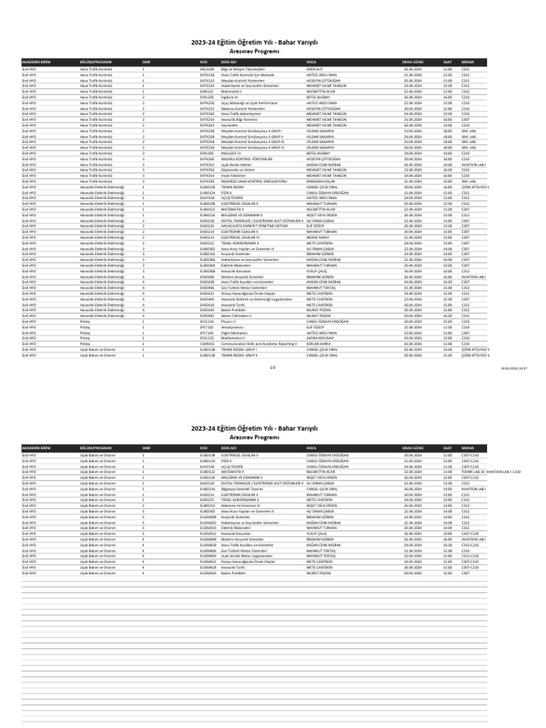 Shyo 2023-2024 Bahar Dönemi̇ Arasinav Programi | PDF