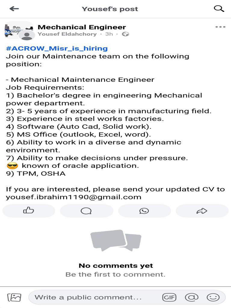 Mechanical Maintenance Engineer Job Opening | PDF