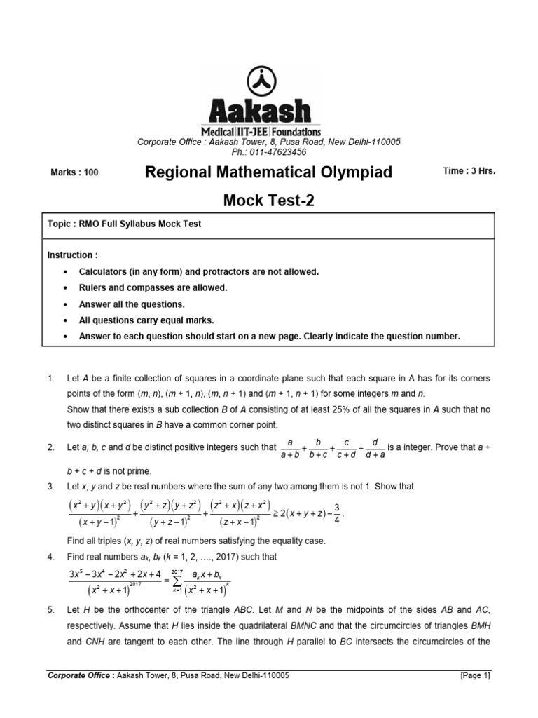 RMO Mock Test 2 | PDF | Triangle | Euclidean Geometry