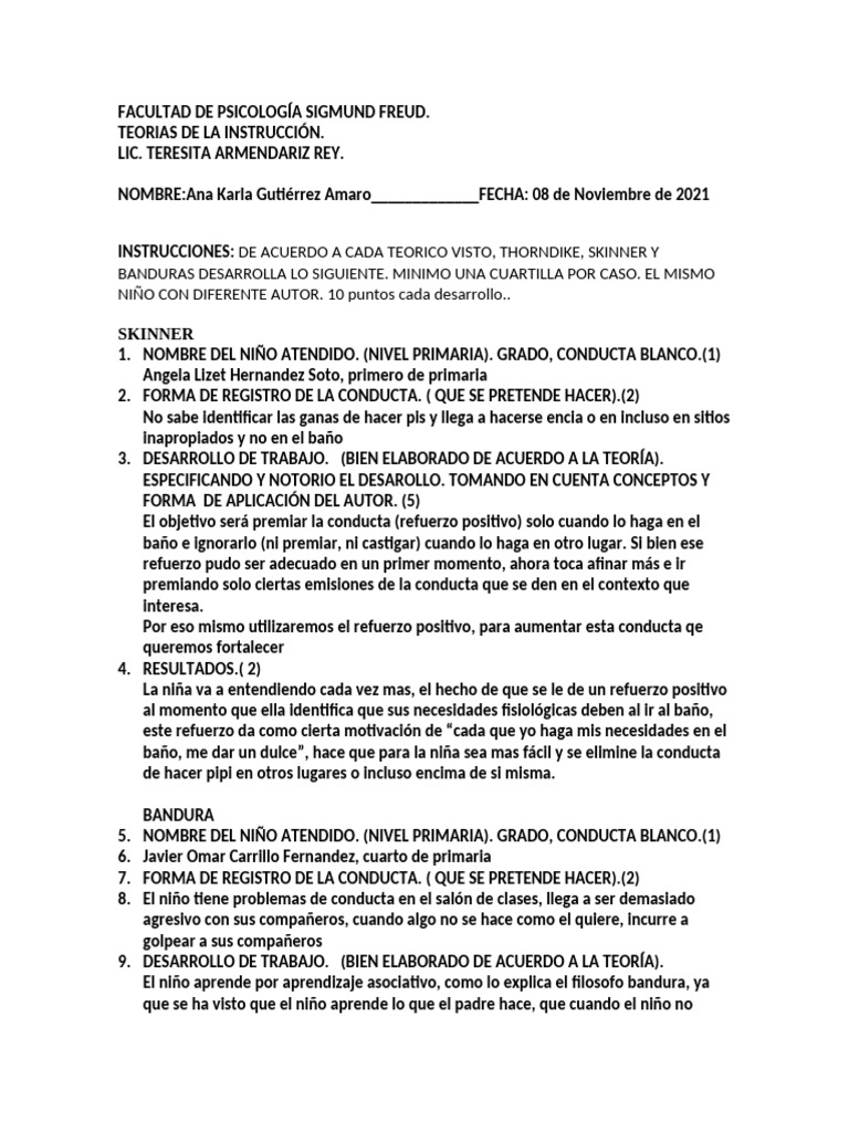 Thorndike, Skinner, Bandura | PDF | Comportamiento | Sicología