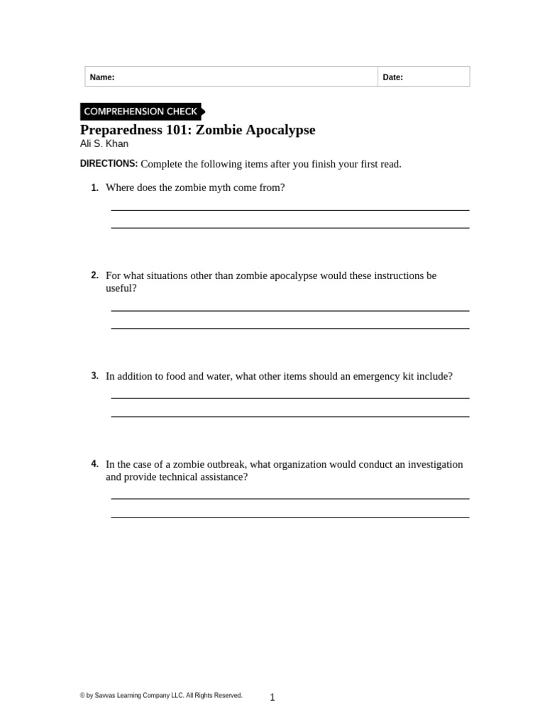 Preparedness 101 Zombie Apocalypse | PDF