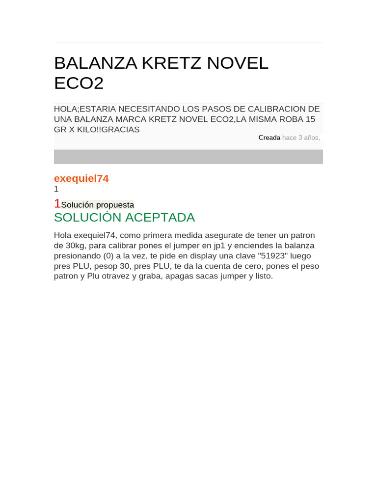 Balanza Kretz Novel Eco2 Calibracion | PDF