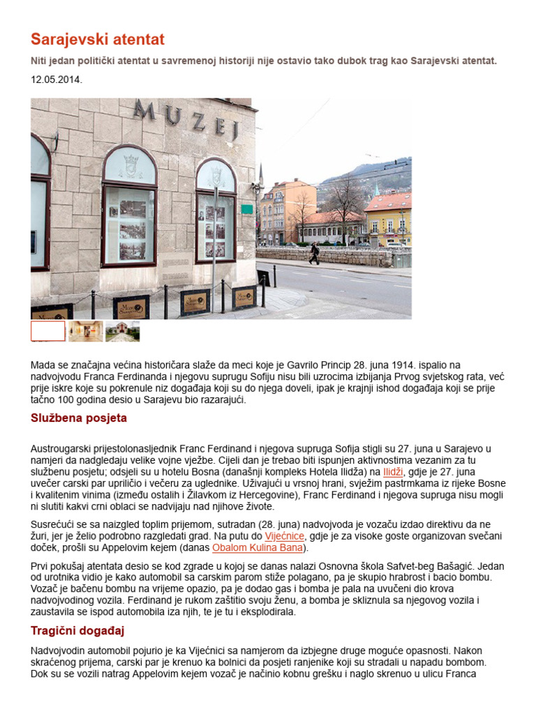 Atentat U Sarajevu - Destination Sarajevo | PDF