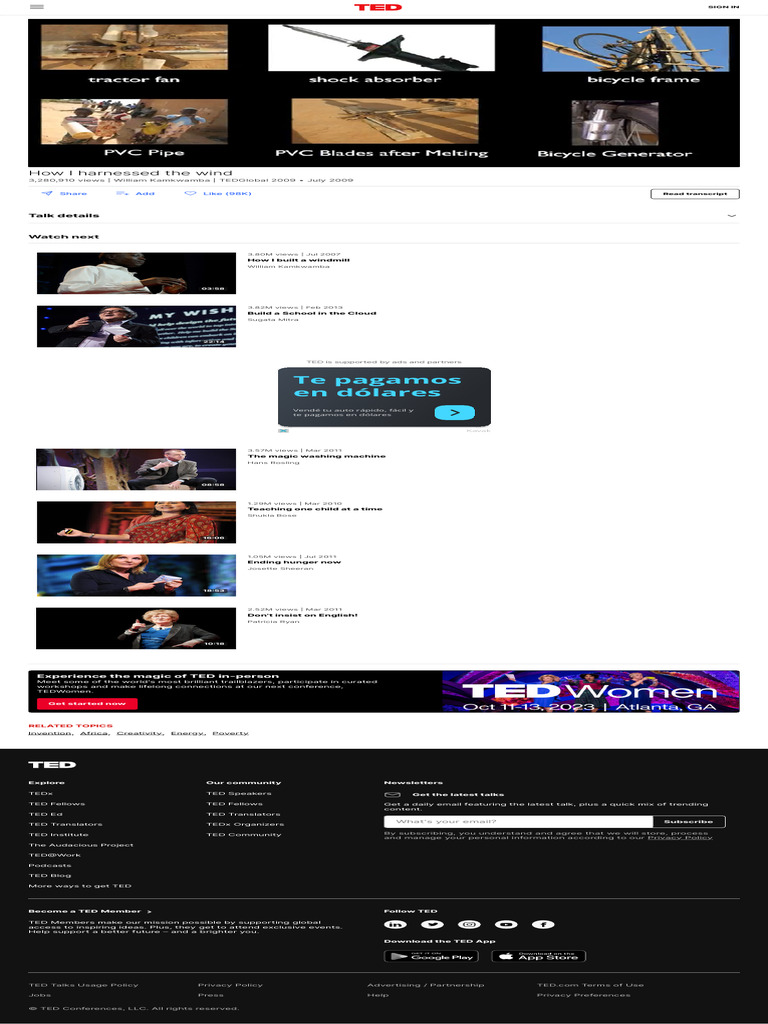 William Kamkwamba How I Harnessed The Wind TED | PDF