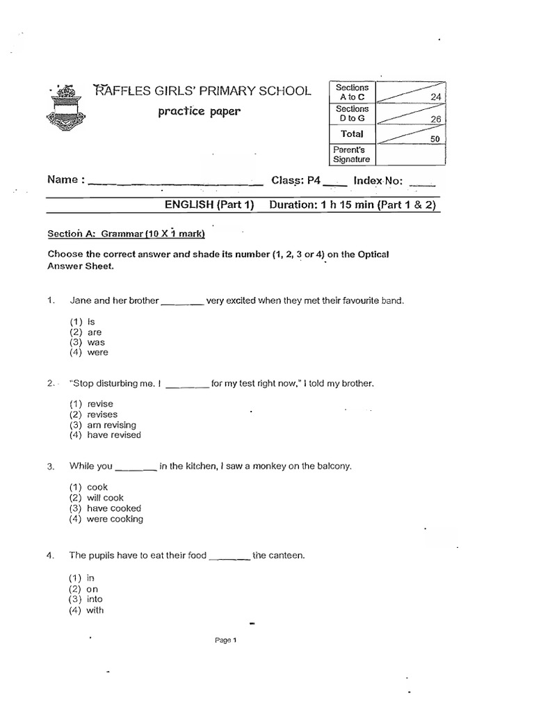 P4 English PP PastYr Raffles Exam Papers | PDF