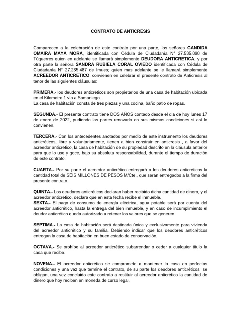 Contrato de Anticresis | PDF