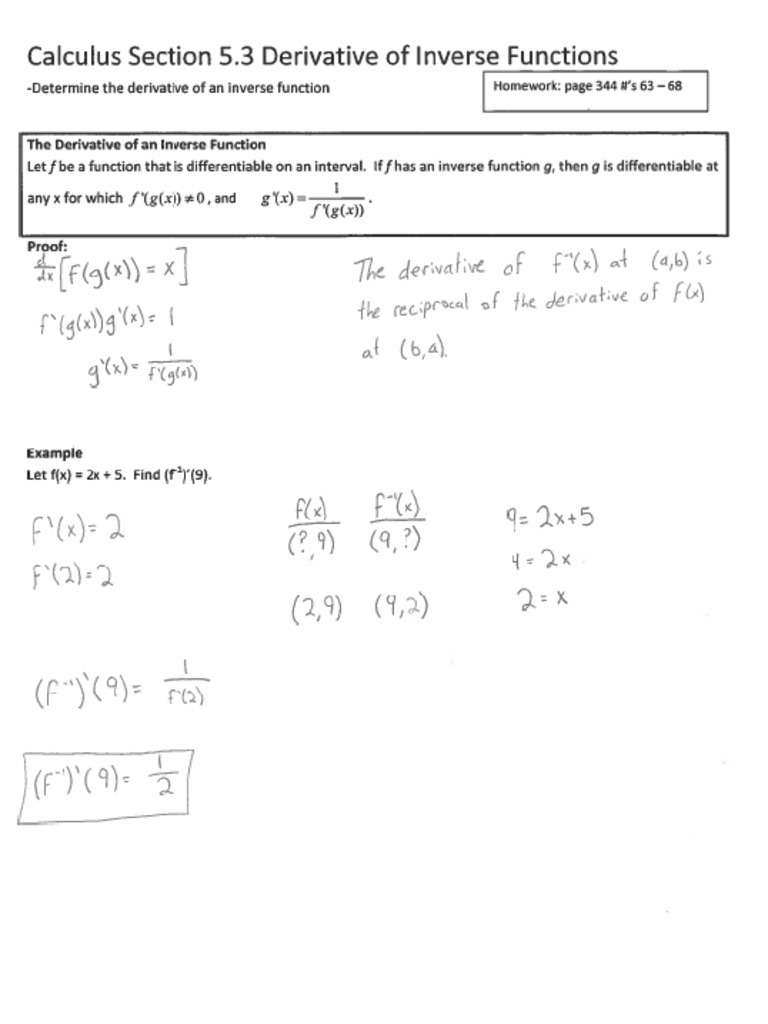 5.3 Derivative of Inverse Functions Notes | PDF