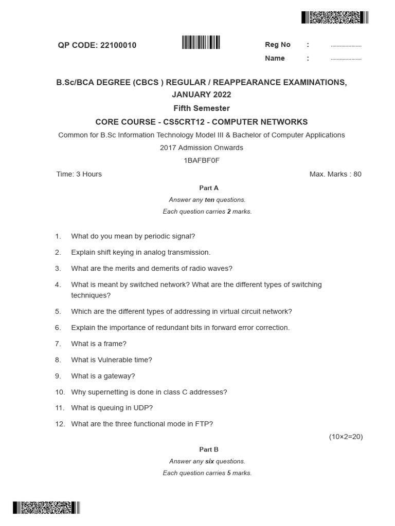 BSC Bca 5 Sem Computer Networks 22100010 Jan 2022 | PDF | Computer ...