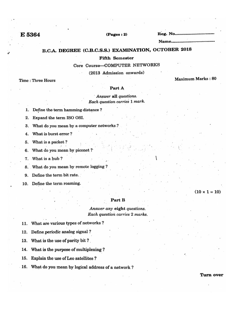 Bca 5 Sem Computer Networks e 5364 Oct 2018 | PDF