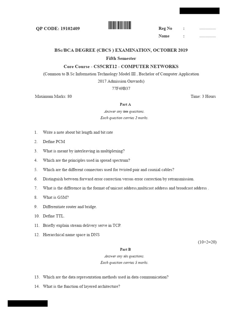 BSC Bca 5 Sem Computer Networks 19102409 Oct 2019 | PDF | Computer Network | Internet
