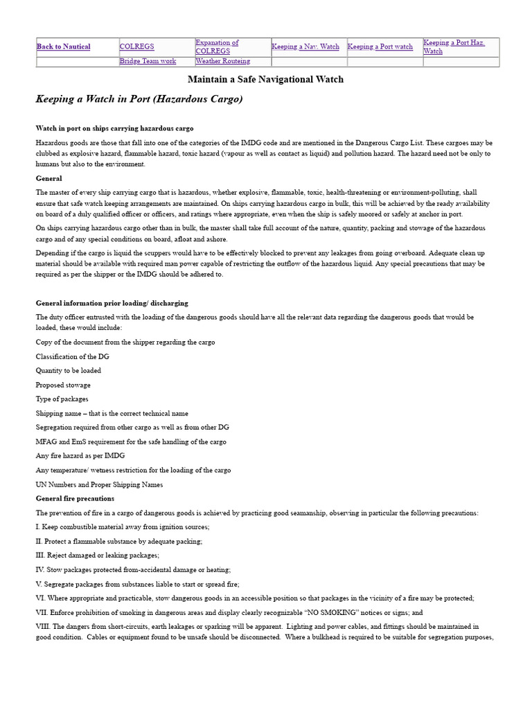 Keeping a Watch in Port (Hazardous Cargo) | PDF | Dangerous Goods ...