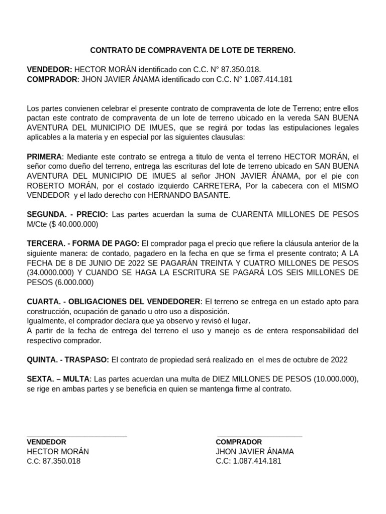 Contrato de Compraventa de Lote | PDF