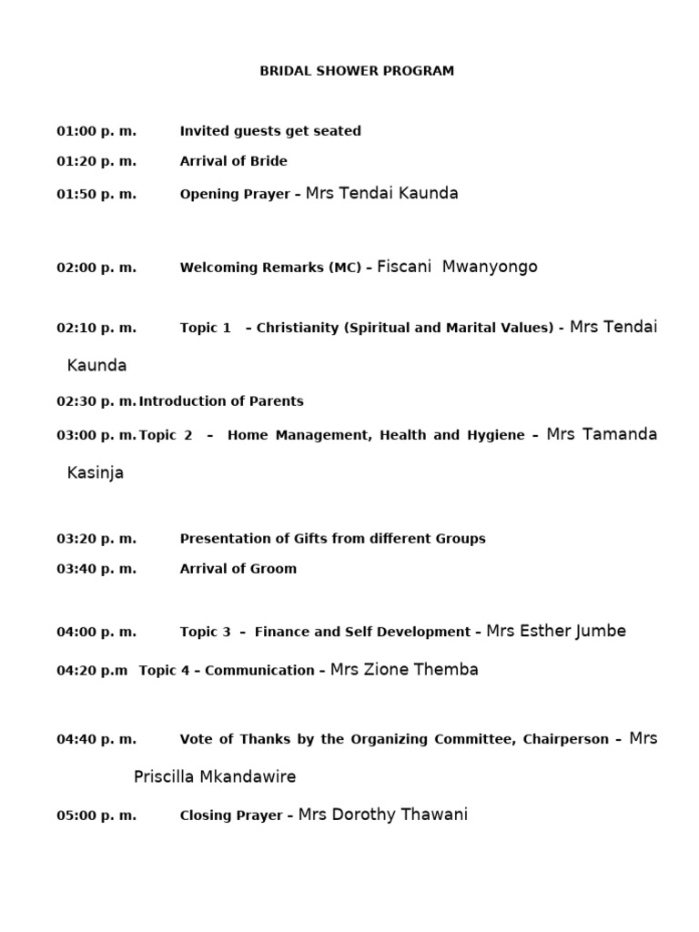 Bridal Shower Program Chawa | PDF | Religion & Spirituality