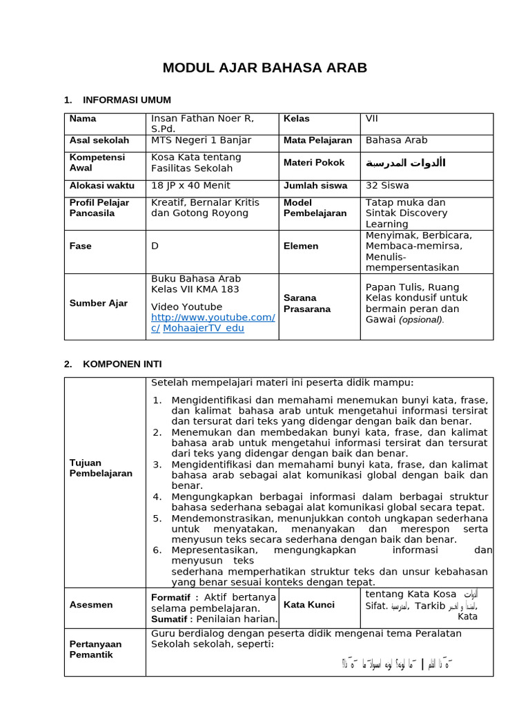 Modul Ajar Bahasa Arab - Compress | PDF