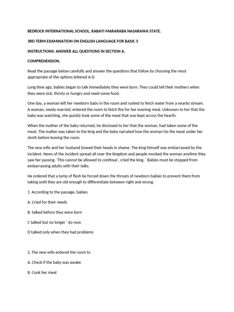 Basic 5 English Exam Questions | PDF | Mystery, Thriller & Crime Fiction