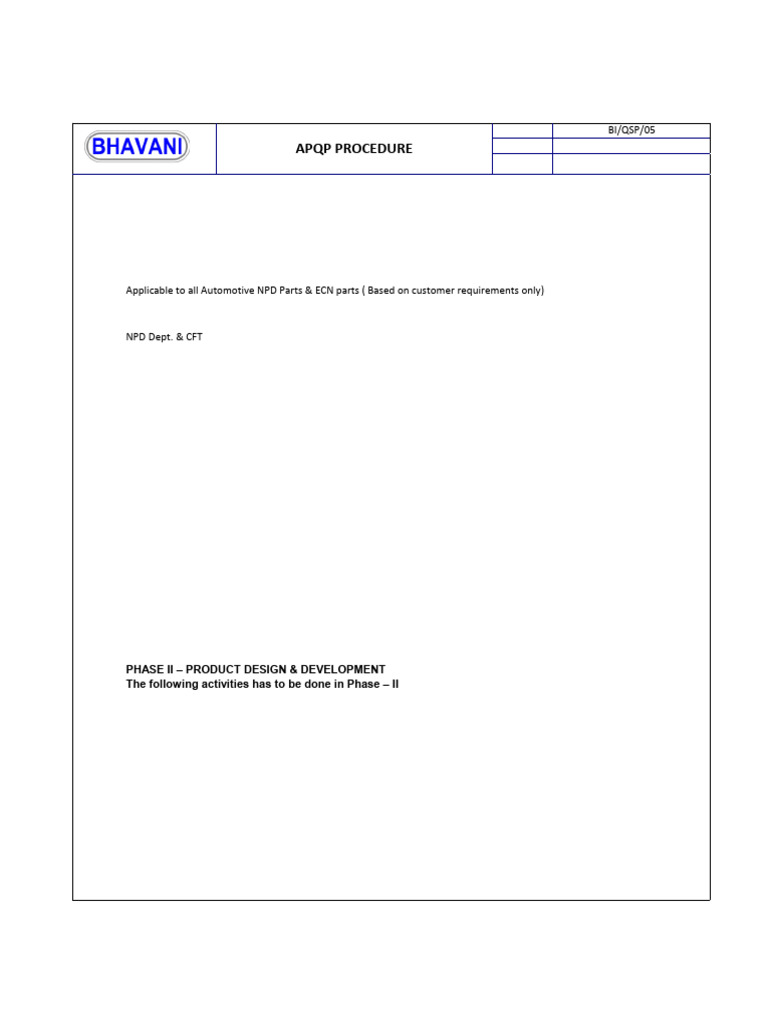 Apqp Procedure | PDF | Verification And Validation | Evaluation