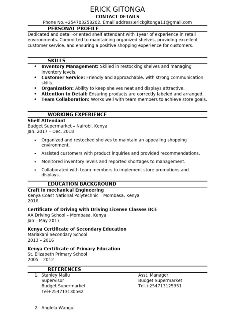 ERICK GITONGA CV | PDF | Business