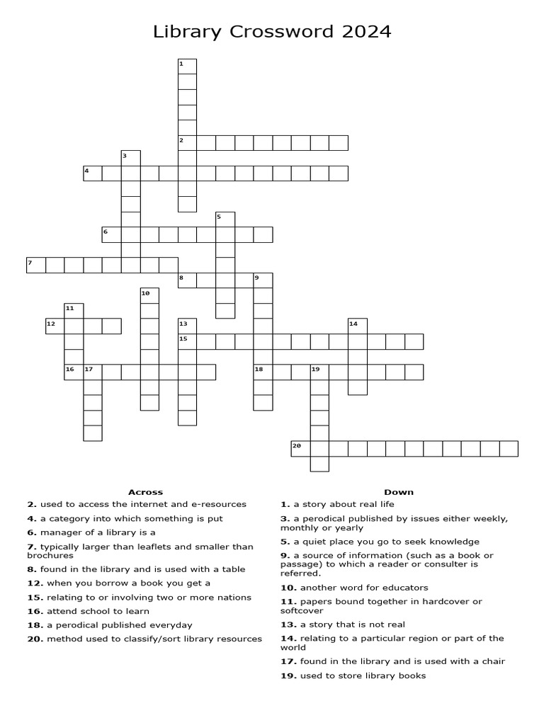 Library Crossword 2024 - Crossword Labs | PDF
