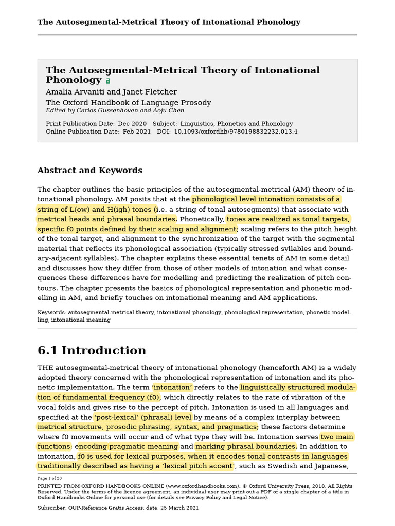 Arvaniti_Fletcher_2020_The_Autosegmental_Metrical_Theory_of_Intonational | PDF | Stress ...