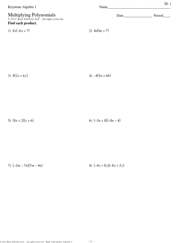 Keystone Algebra 1 Multiplying Polynomials | PDF