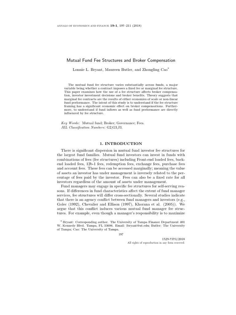 Mutual Fund Fees & Broker Pay Analysis | PDF | Mutual Funds ...