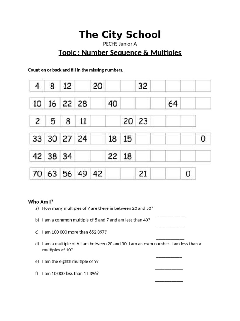 Math Number Sequence Multiples and Ordering 2nd Term | PDF | Teaching ...