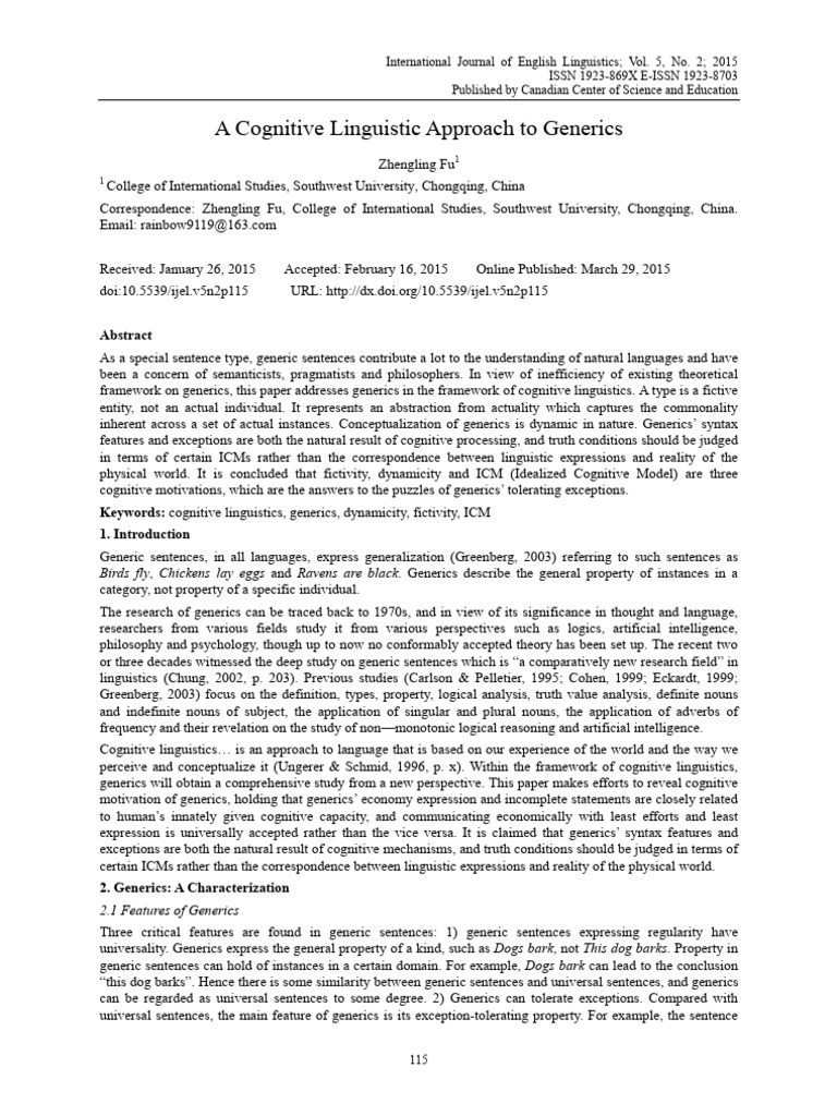 Genericity Cognitive Semantics | PDF | Truth | Semantics