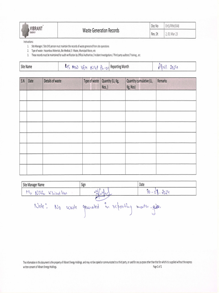 Waste Generation Record Keeping Guide | PDF