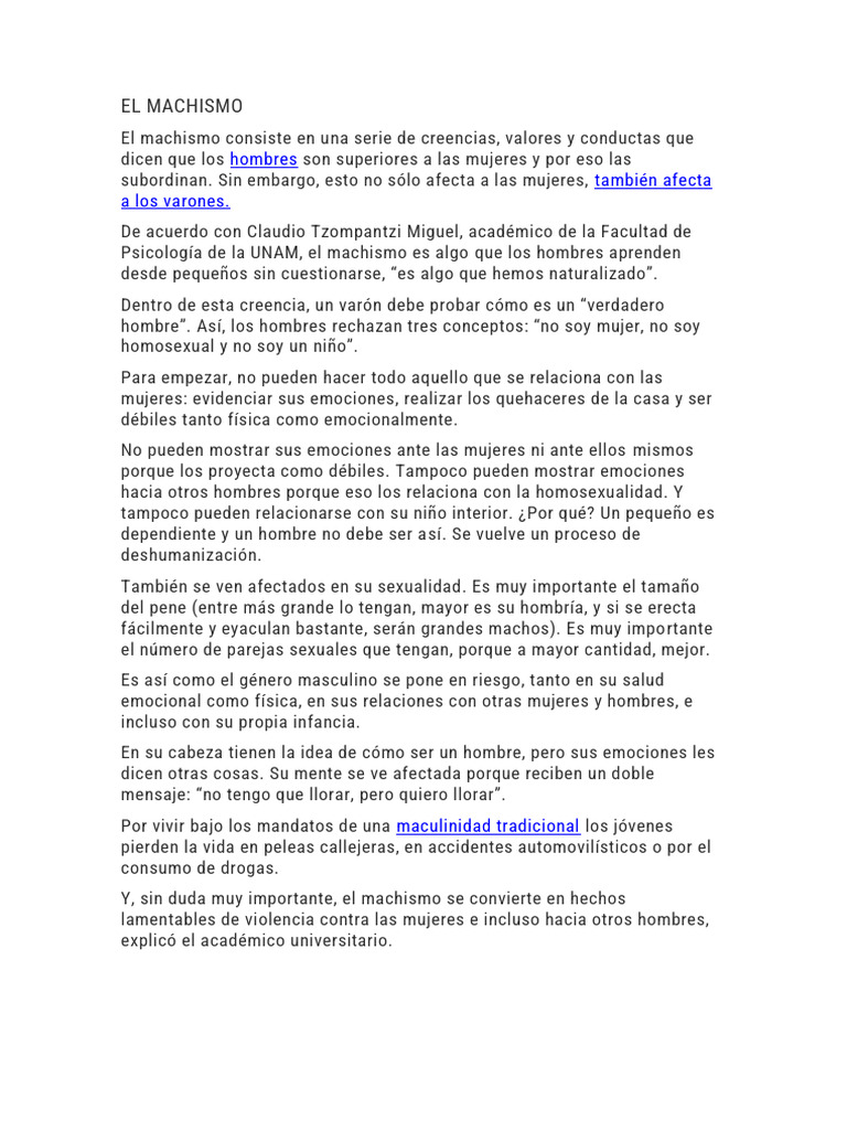 El Machismo | PDF | Hombre | Machismo