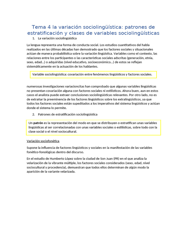 Variación Sociolingüística y Estratificación | PDF | Sociolingüística ...