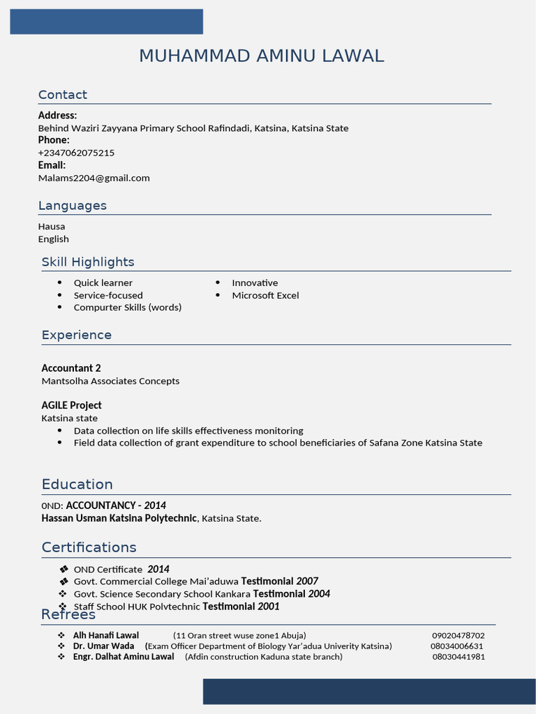Muhammad Aminu Lawal CV | PDF