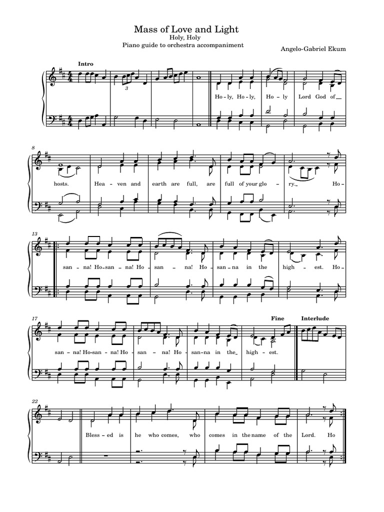 Mass of Love and Light - Holy, Holy - Piano Guide | PDF