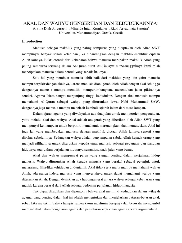 Akal Dan Wahyu Pengertian Dan Kedudukannya -Libre | PDF