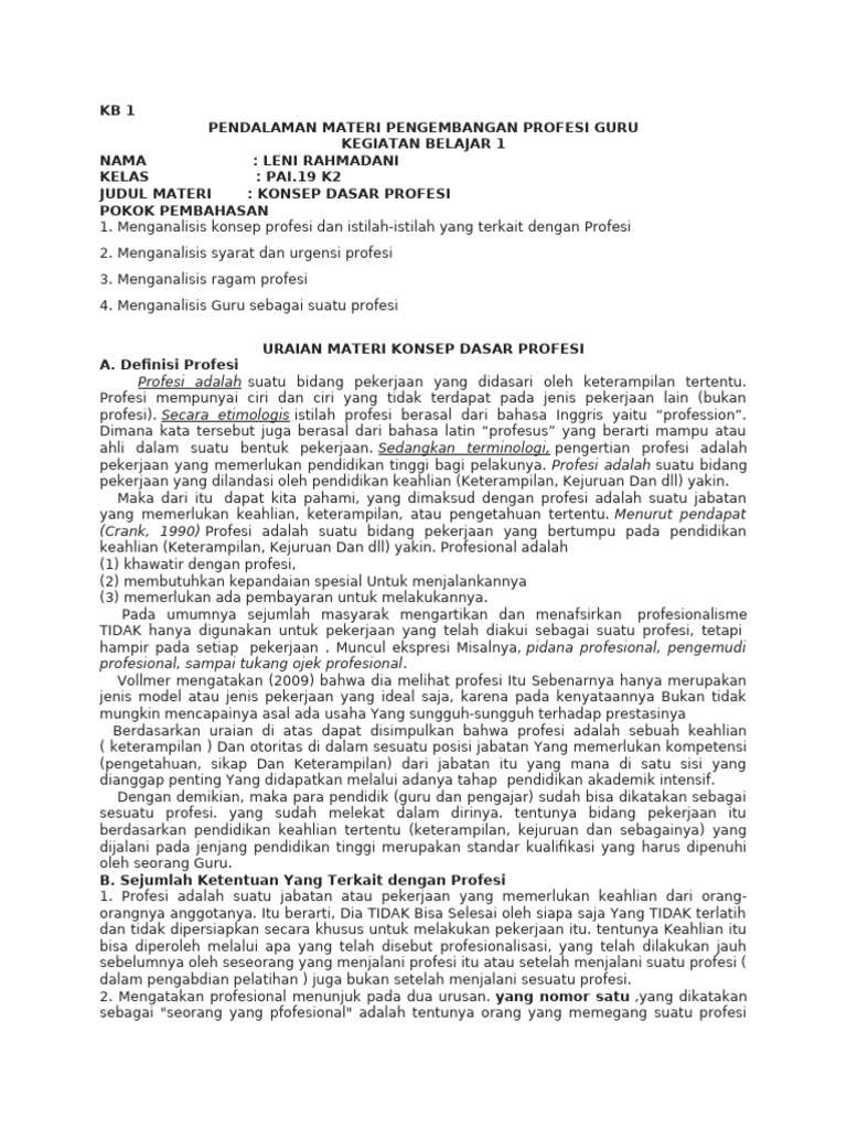 Konsep Dasar Profesi Guru dan Kriteria | PDF