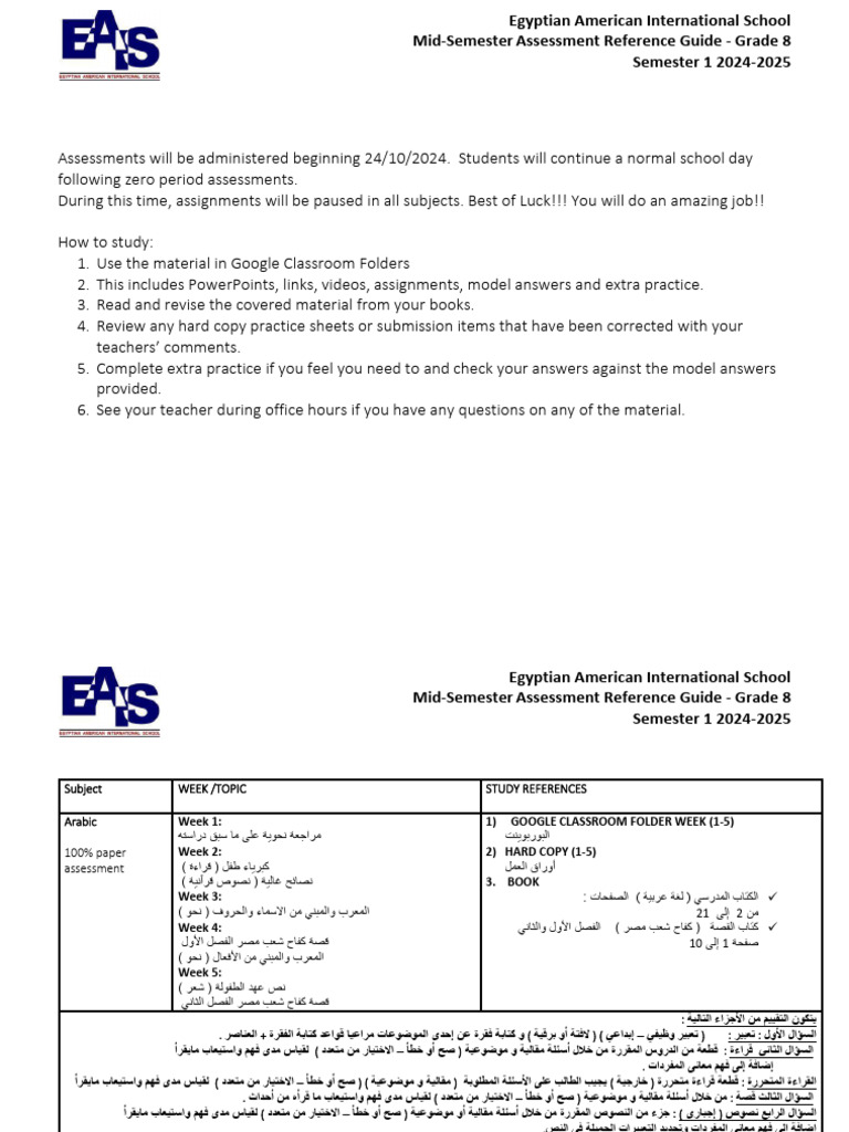 GR8 Mid Semester Assessment Reference Guide 24-25-241024 - 234214 | PDF