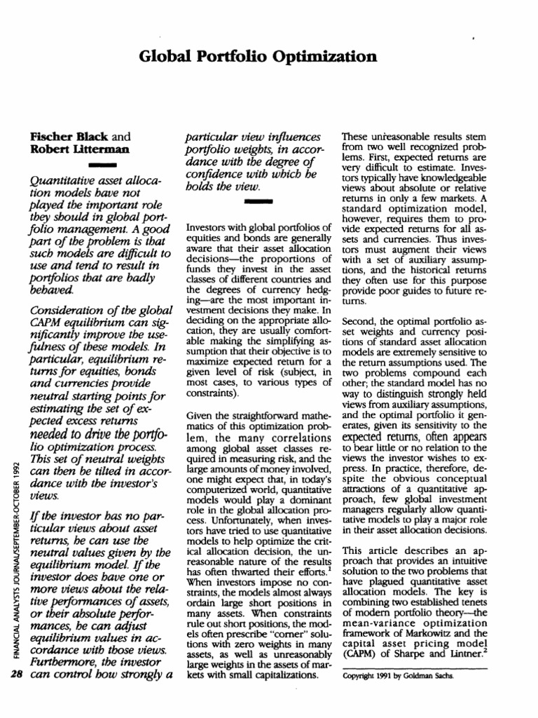 Black - Litterman Model | PDF | Modern Portfolio Theory | Capital Asset ...