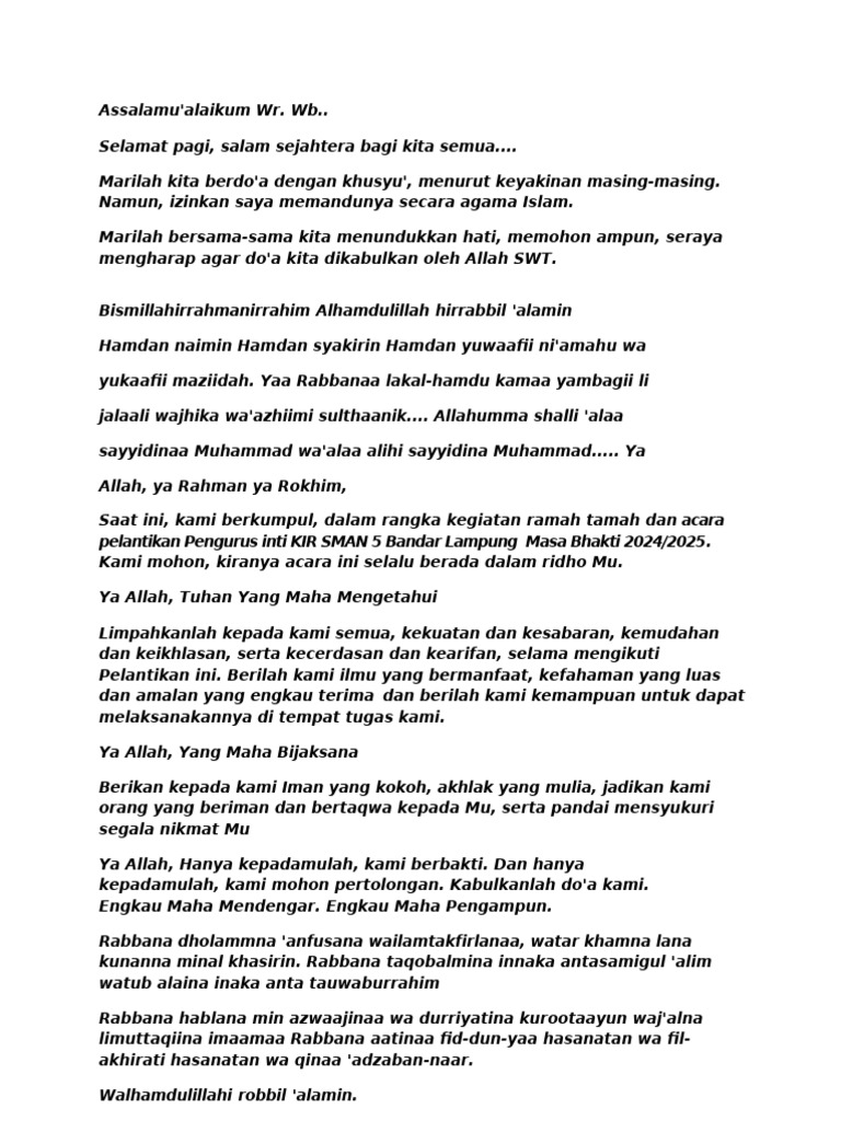 TEKS DOA PELANTIKAN KIR | PDF