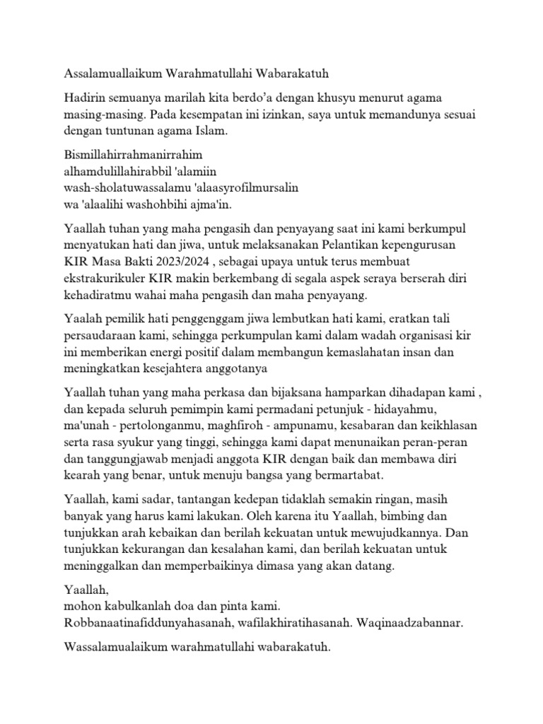 Teks Doa Pelantikan KIR | PDF