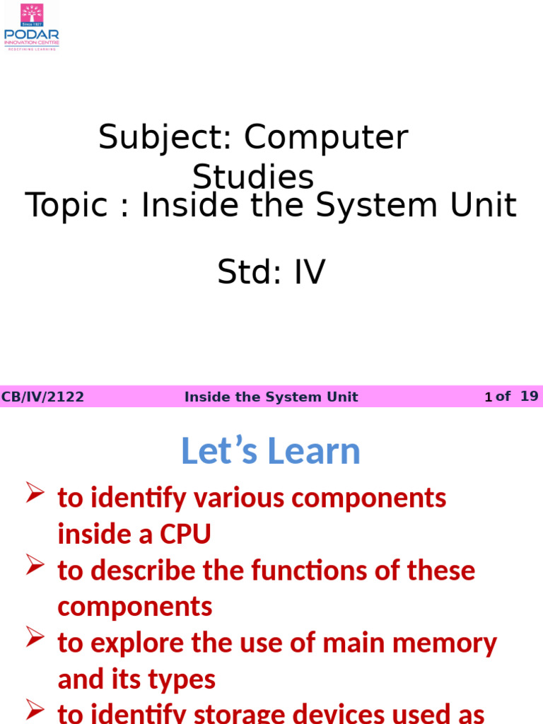 IV - Computer Studies - Inside The System Unit 2 | PDF | Computer Data ...