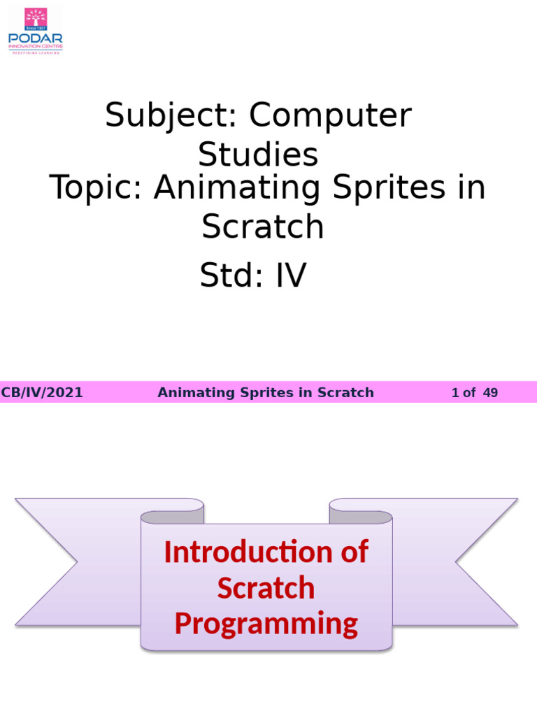 CBSE - IV - Computer Studies - Animating Sprites in Scratch | PDF ...