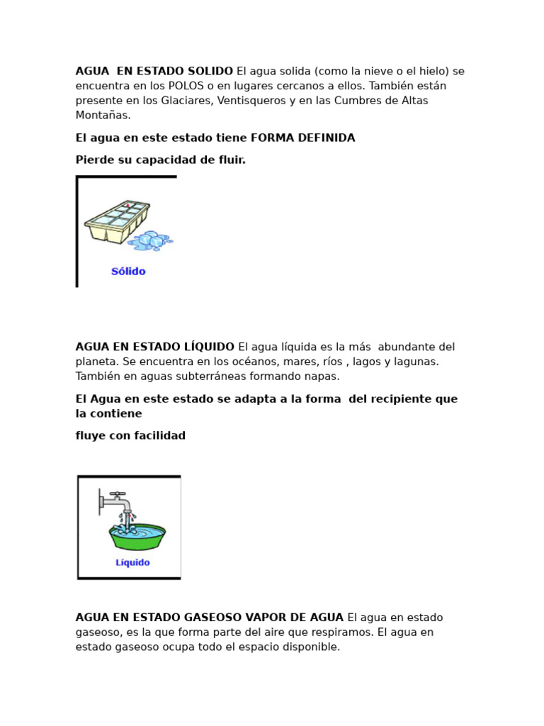 Estados del Agua y su Ciclo | PDF | Ciencias sociales | Cocina, comidas ...