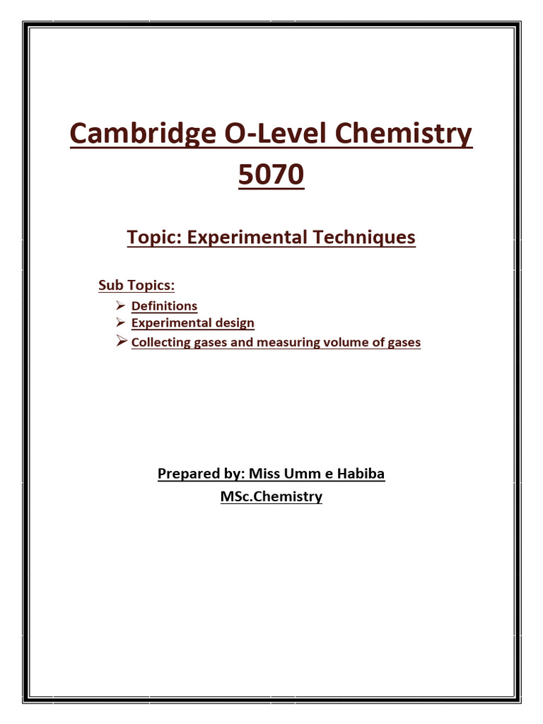 O-Level Chemistry: Experimental Techniques | PDF | Chemical Substances ...