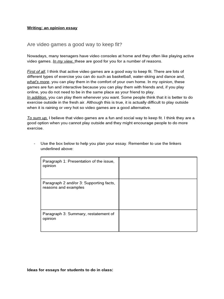 Opinion Essay: Video Games & Fitness | PDF