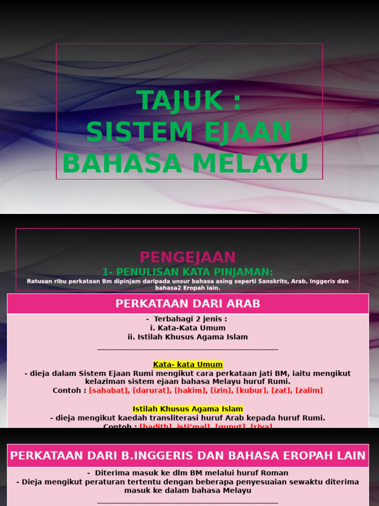 Sistem Ejaan BM - Slaid | PDF