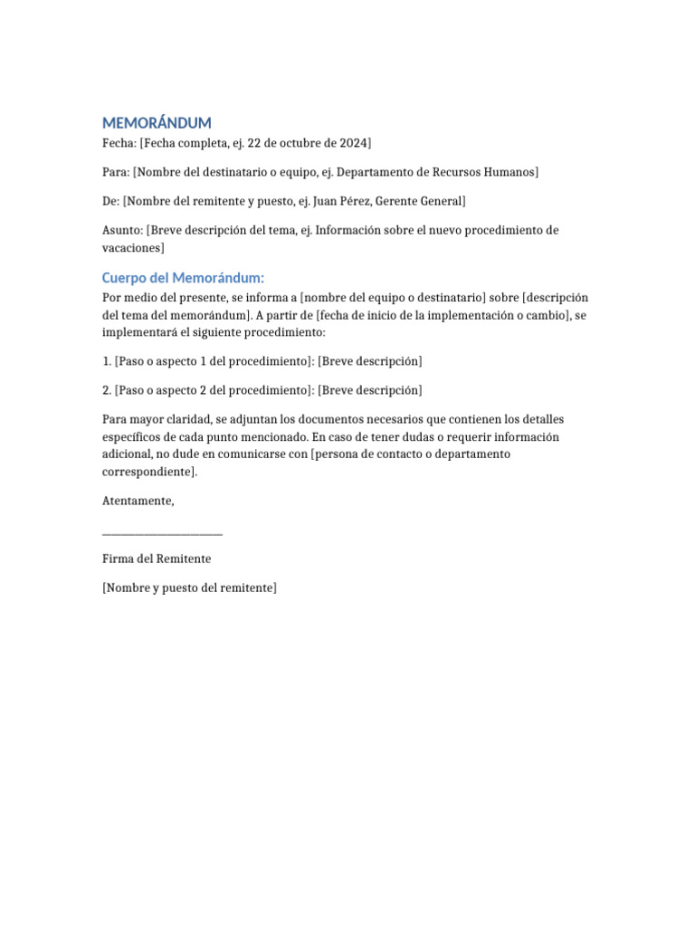 Modelo de Memorándum Informativo | PDF | Finanzas y dinero