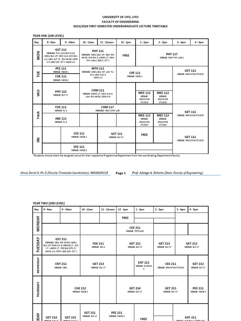 2023-2024 First Semester Timetable | PDF
