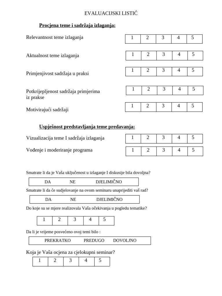 Evaluacijski Listić | PDF