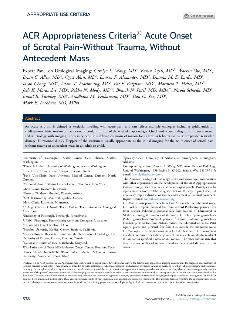 ACR Appropriateness Criteria Acute Onset | PDF | Medical Imaging | Medical Ultrasound