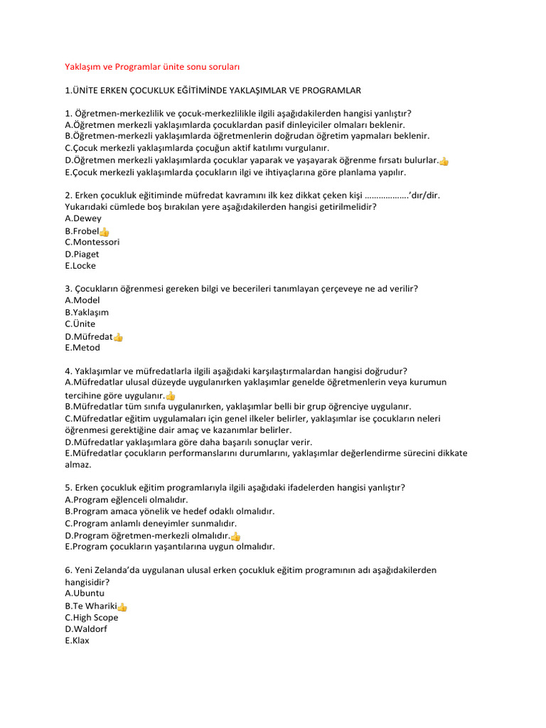 Yaklasim Ve Programlar Unite Sonu Sorulari | PDF